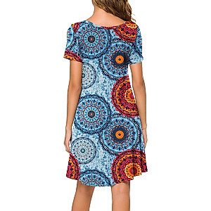 POPYOUNG 2025 Women's Summer Casual T-Shirt Dresses Crew Neck Beach Cover Up Sun Dress 2XL, Floral Mixed Blue