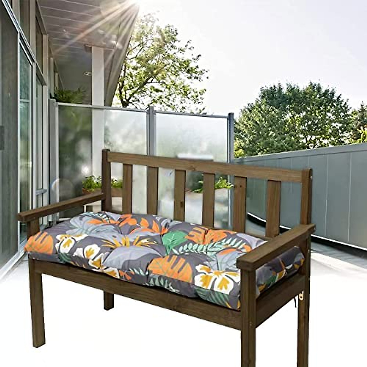 Srutirbo Outdoor Bench Cushion 51”x 19” Waterproof Floral Printed Garden Patio Bench Seat Cushion Swing Cushion for Wicker Loveseat Settee, Patio Furniture (Flower)