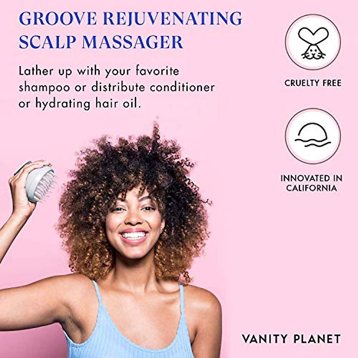 Vanity Planet Scalp Massaging Shampoo Brush - Groove Blue/Grey - Handheld Vibrating Massager - Water-Resistant Shower Tool Cleanses and Soothes The Scalp to Promote Hair Growth