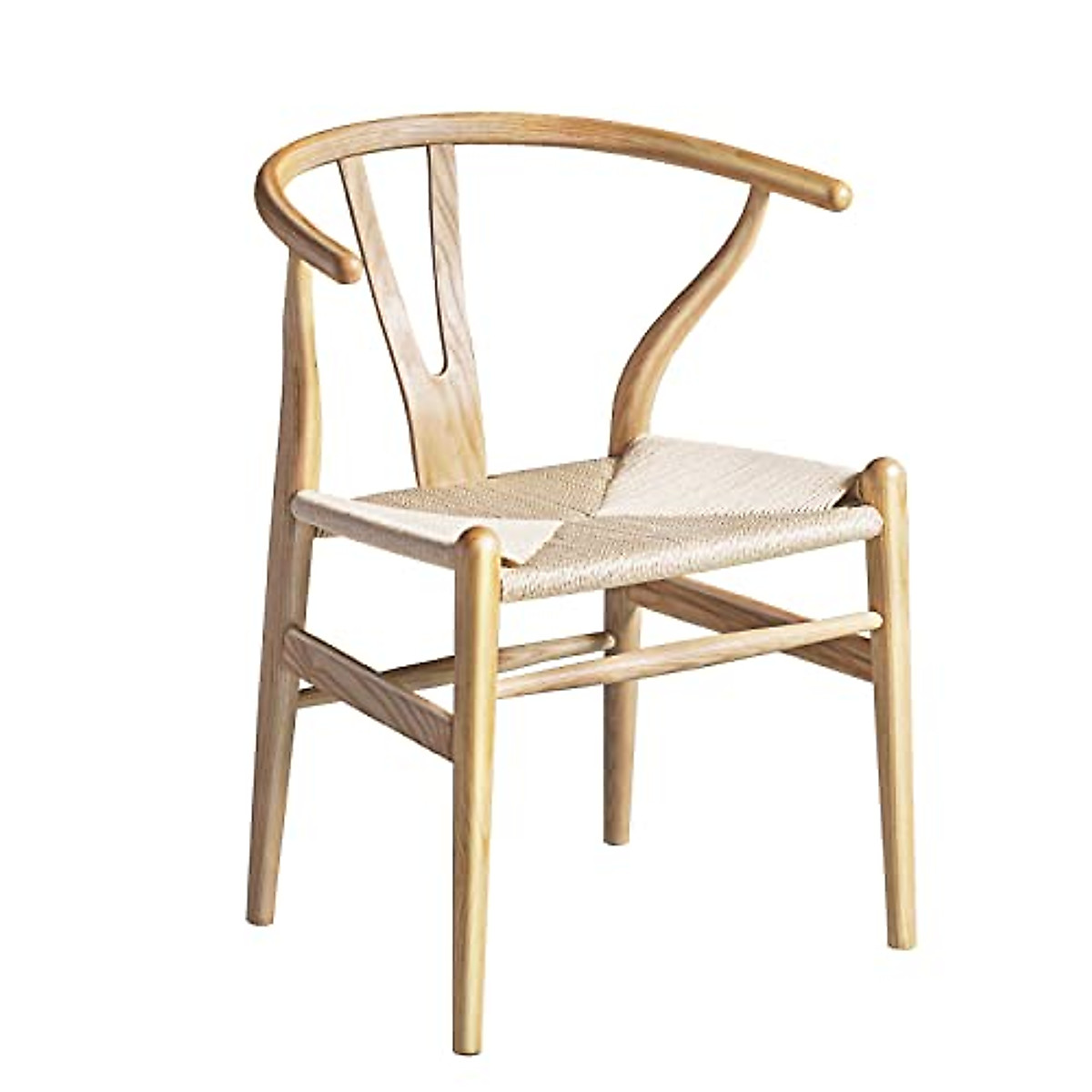 Polynices Wishbone Chair, Weave Modern Solid Wood Mid-Century Y Shaped Backrest Dining Chair (Natural Set of 2)