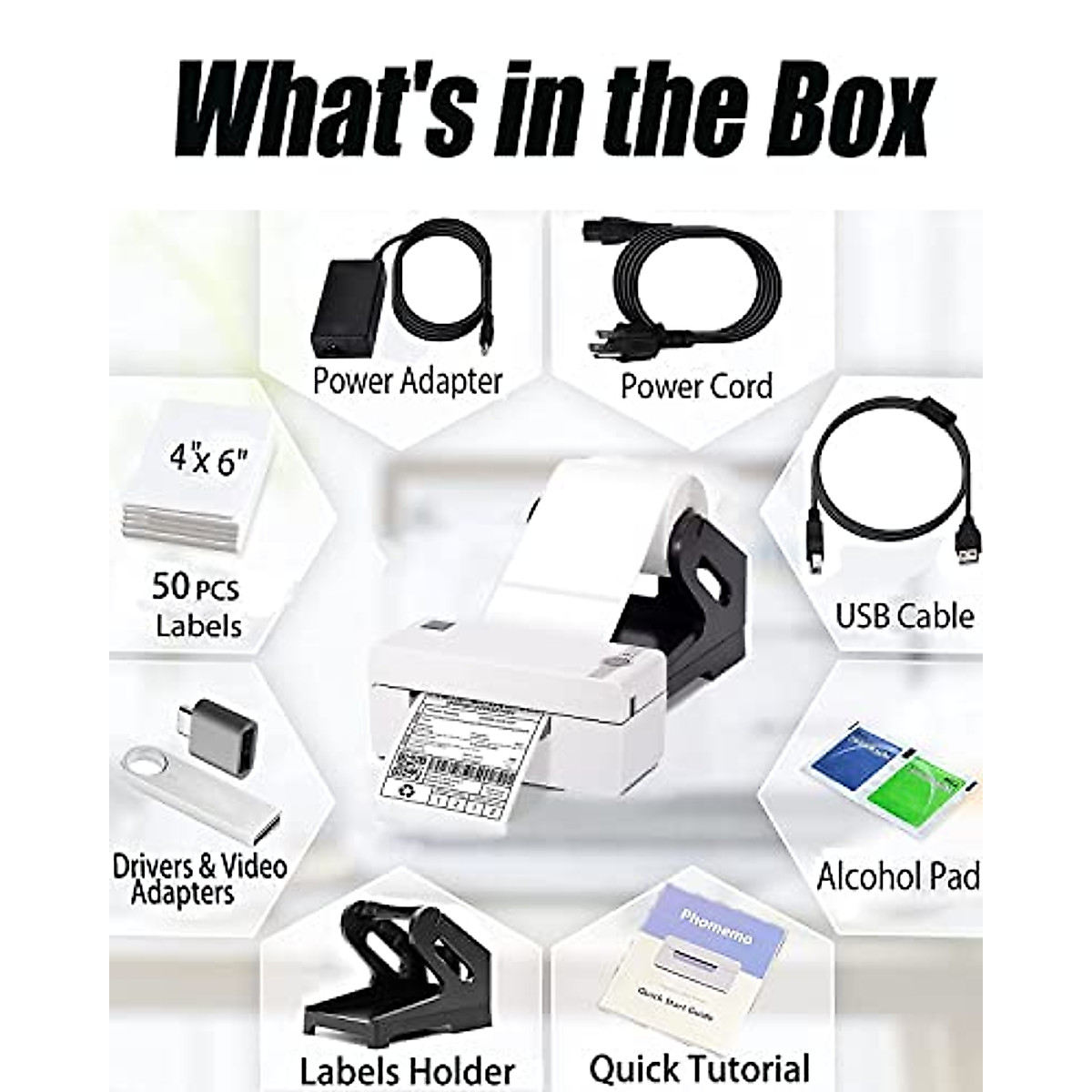 Memoking Thermal Shipping Label Printer with Label Holder - High Speed Desktop Label Printer for Shipping Packages for Windows & MacOS - HD 4x6 Shipping Label Printer for Small Business Package/Logo