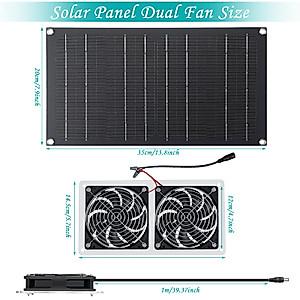 2 Sets Solar Powered Panel Fan Kits, 10W Solar Panel Dual Fan and DC USB Single Fan Car Charger IPX7 Waterproof for Small Chicken Coop, Dog House, Shed, Greenhouse, Window Exhaust