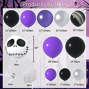 Janinus Halloween Balloons Arch Garland Kit 130PCS Black Purple Sliver Balloons 18 12 5Inch Halloween Balloons Kit With Marble Balloons And Scary Skull Foil Balloons for Halloween Party Decorations
