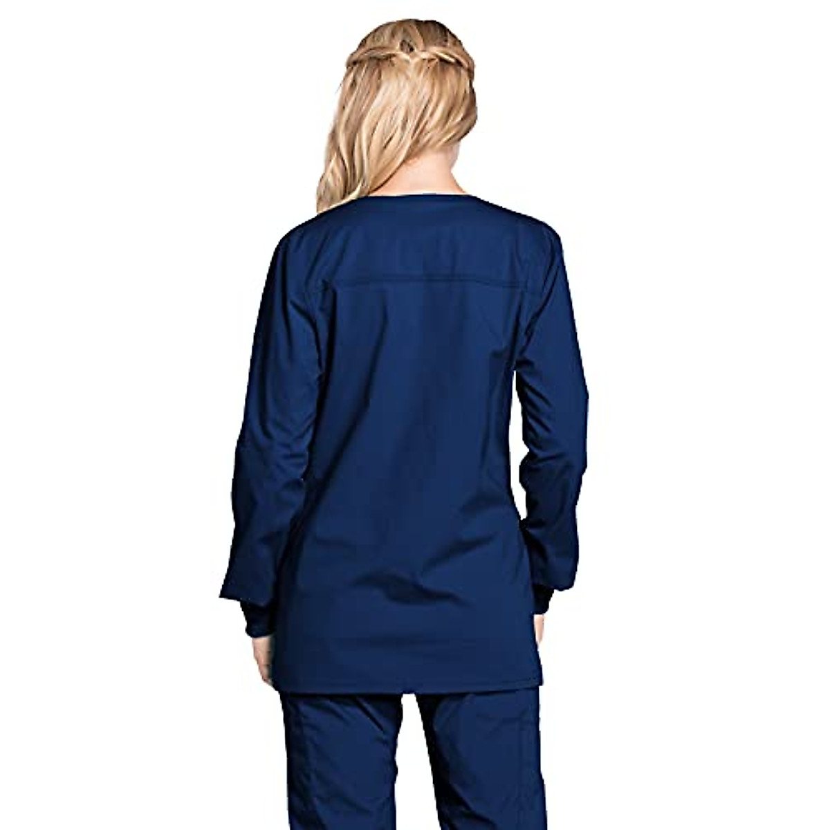 Snap Front Scrub Jackets for Women, Workwear Professionals Soft Stretch WW340, L, Navy