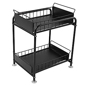 Oumefar Under Sink Organizer  , Anti Rust Pull Out Mesh Basket Stable 2 Tier Stackable Multi Use with Sliding Drawer for Kitchen