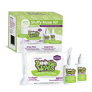 Boogie Stuffy Nose Relief Kit Wipes, FSA/HSA Eligible, Baby Wipes Unscented Wipes 45 Count (Pack of 1), Baby Nasal Saline Drops Drops 2 Bottles Total (Pack of 1)…