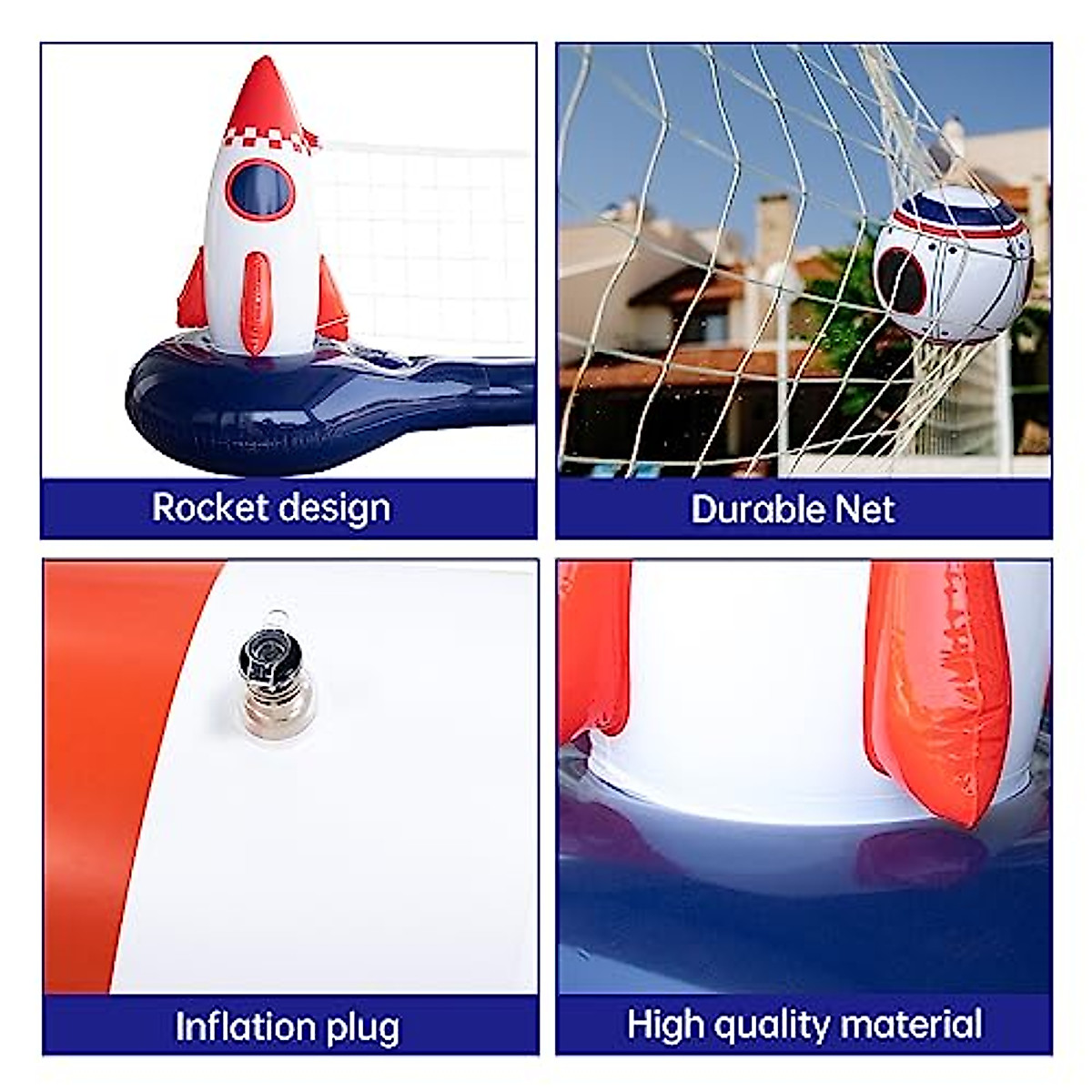 JOSEN Inflatable Pool Float Volleyball Set Court(118"x 25"x 42"),Volleyball Net for Adults,Family,Swimming Game Water Play Parties,Fun Summer Activity - Rockets