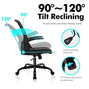 KERDOM Office Chair, Ergonomic Desk Chair, Breathable Mesh Computer Chair, Comfy Swivel Task Chair with Flip-up Armrests and Adjustable Height