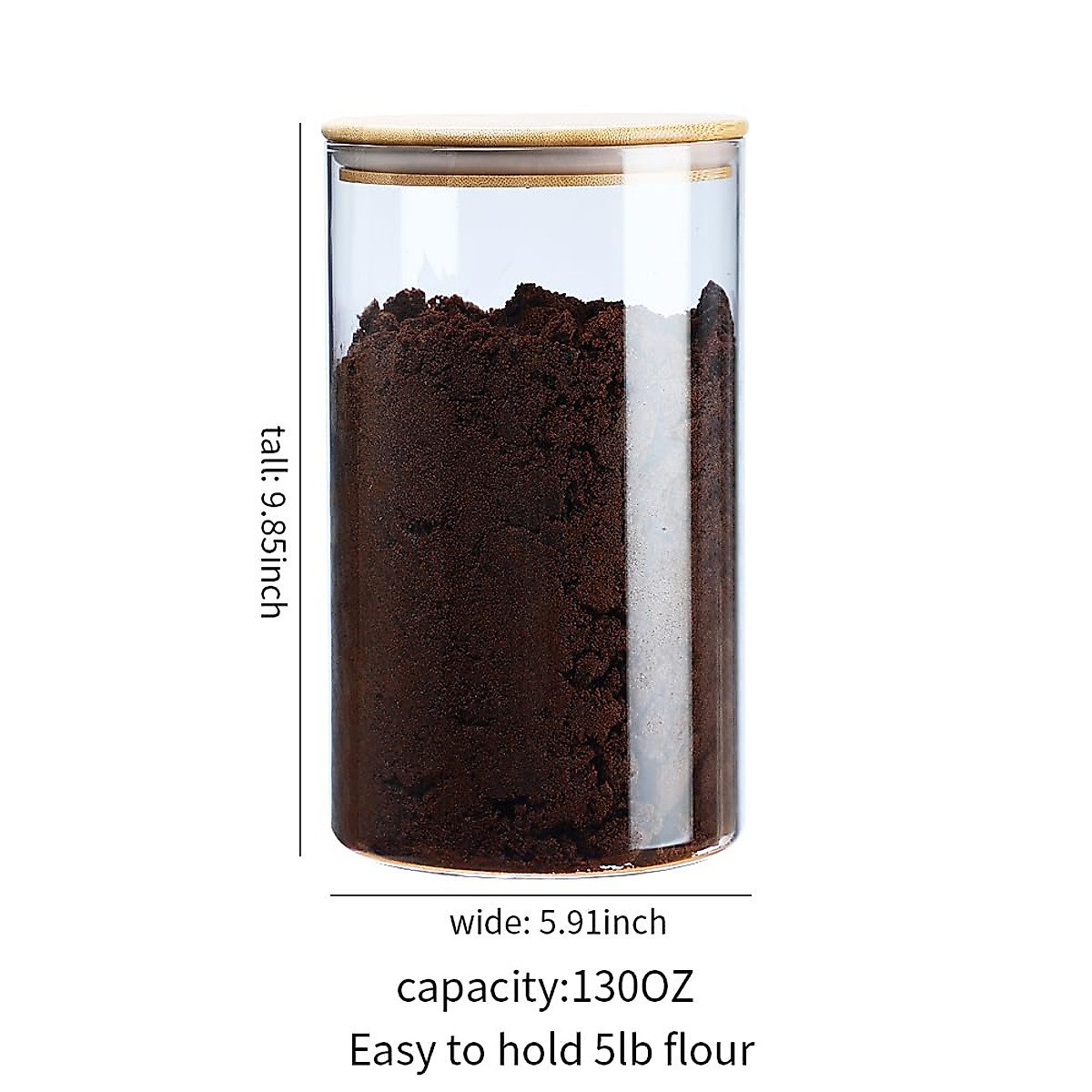 Recceng Glass Flour Containers with Lids Airtight 130 oz, Set of 2 Large Glass Jars for Flour and Sugar Wide Mouth with Wooden Lids, Flour Canister Glass for Baking Jars with Bamboo Lids for Coffee