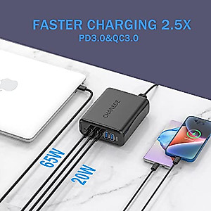 USB C Fast Charger, CHANEDE 120W Compact 5 Port USB C Charging Station,Laptop Portable USB C Wall Charger PD Adapter 3 USB C and 2 QC USB A for Notebook MacBook Pro/Air, Galaxy, iPhone, Dell XPS IPad