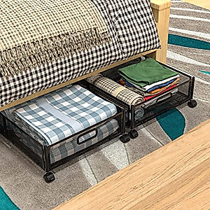 Under Bed Storage,Under Bed Storage Containers with Wheels,Foldable Metal Under bed Storage Containers with Handles,Under The Bed Storage Drawer Toy Box Storage for Clothes Shoes Blankets Books Toys (2 Pack, Black)