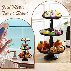 Tioncy 4 Pieces Black Tier Tray Cupcake Stand 3 Tier Metal Round Dessert Display Holder Decorative Tiered Serving Tray Fruit Tower for Birthday Party Wedding Anniversary