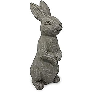 Elly Décor 14 Inch Tall Standing Sculpture for Your Patio & Yard, Outdoor Lawn décor, Cute Ceramic Figurine Garden Rabbit Bunny Statue, Gray Cement