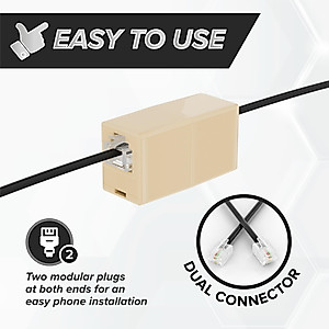 THE CIMPLE CO Phone Line Cord 50 Feet - Modular Telephone Extension Cord 50 Feet - 2 Conductor (2 pin, 1 line) Cable - Works Great with FAX, AIO, and Other Machines - Black