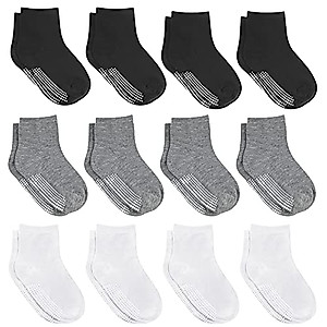 Debra Weitzner 12 Pairs Non-Slip Toddler Socks With Grips for Baby Boys and Girls Anti-Slip Crew Socks for Infant's Kids