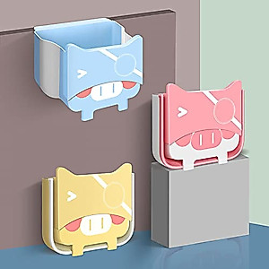 Hanging Trash Can, Cute Hanging Waste Bin Under Kitchen Sink Hanging Folding Mini Trash Can for Kitchen Cabinet Door Garbage Can(Blue)