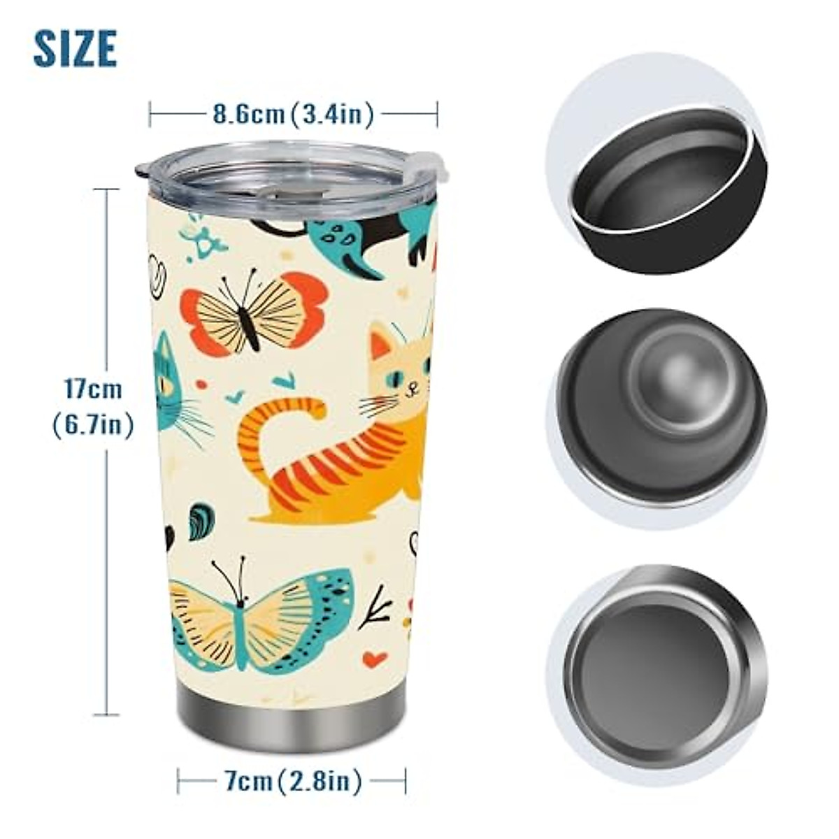 QWEUIOP 20oz Insulated Travel Coffee Mug Cute Cartoon Cats Stainless Steel Tumbler with Lid Double Wall Vacuum Coffee Cup For Hot and Cold Drinks14081