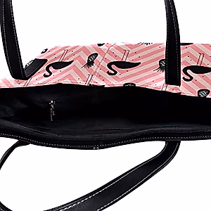 Fashion Leather Handbags Black Flamingo & Pineapple on Pink Background Tote Bag With Zipper for Beach Shopping School Work Travel Business