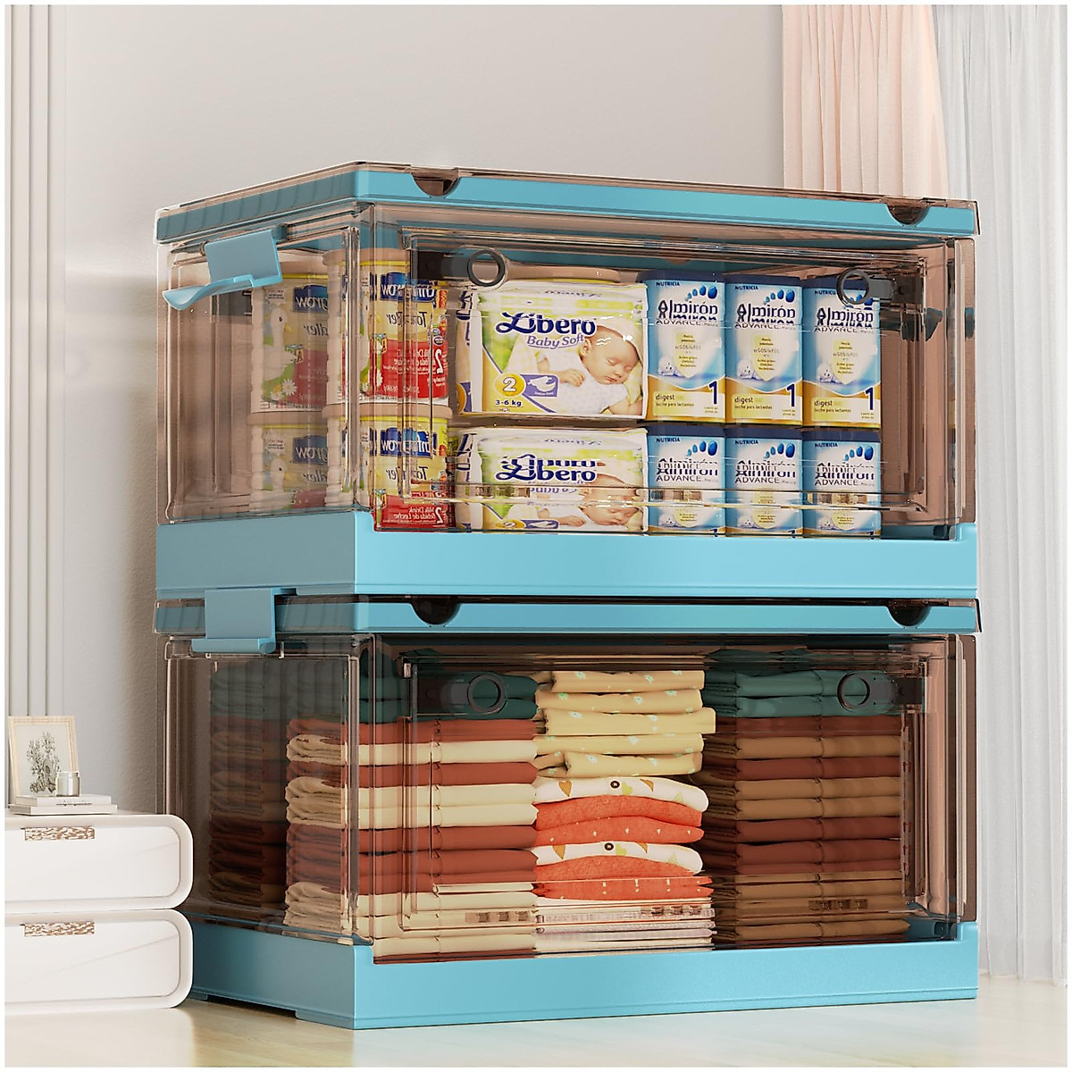 CTSNSLH 152QT Storage Bins, 2 Pack Plastic Storage Bins with 2 Lids, Closet Organizers and Storage with Double Door, Collapsible Storage Container(76QT*2PACK)