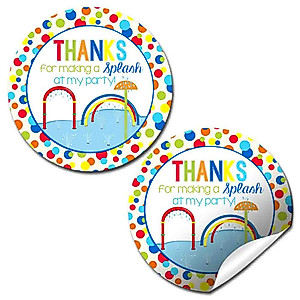 Splash Pad Birthday Party Thank You Sticker Labels for Boys, 40 2" Party Circle Stickers by AmandaCreation, Great for Party Favors, Envelope Seals & Goodie Bags