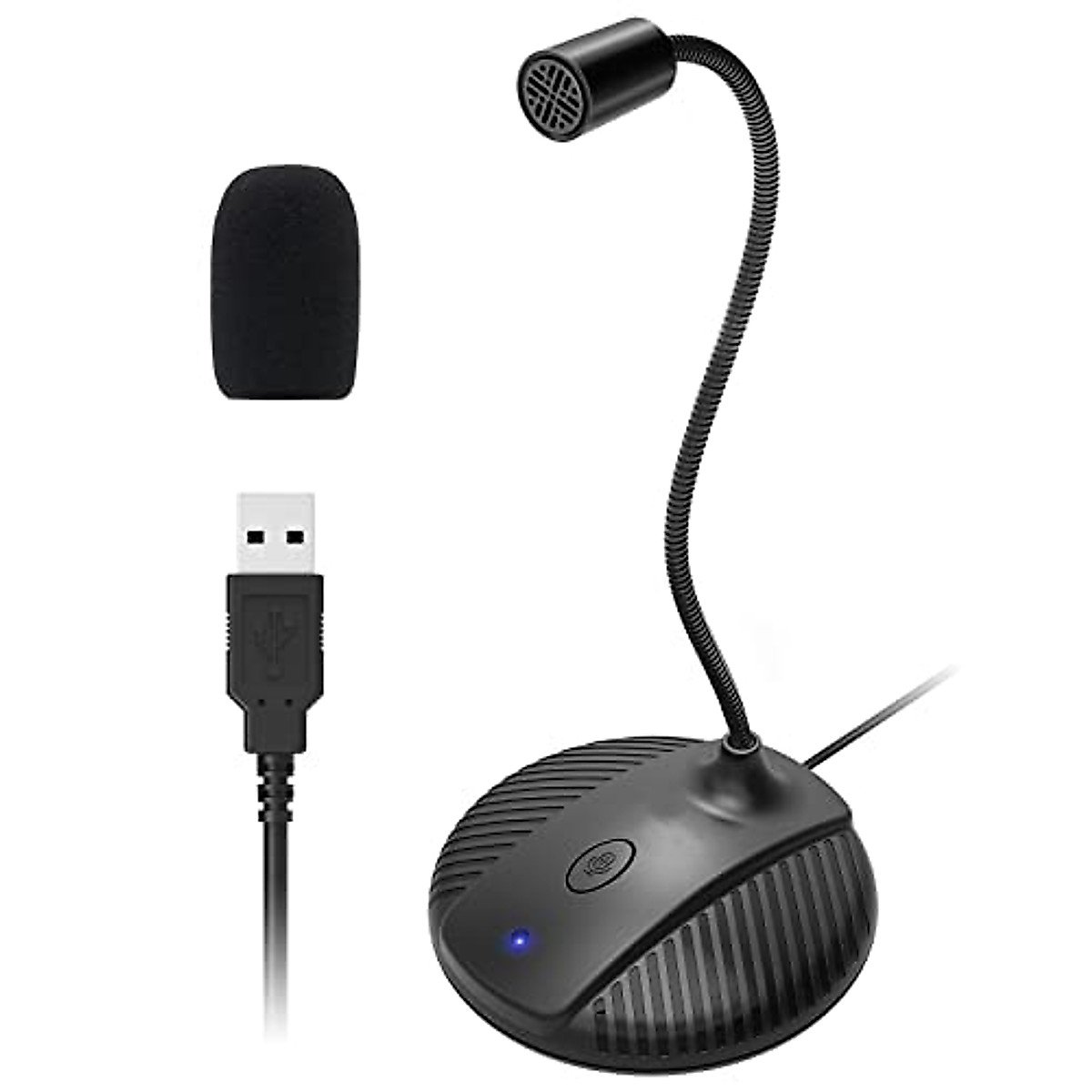 Desktop USB microphone with mute button, plug and play, can adjust the direction arbitrarily. Compatible with MAC/Windows, suitable for recording, work meeting, gaming, laptop, computer