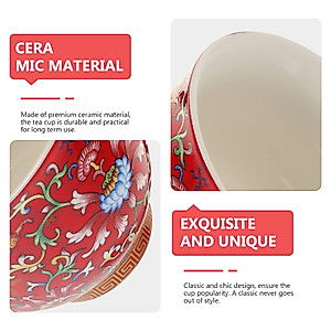 DECHOUS Chinese Tea Set Ceramic Tea Cups Kung Fu Tea Cups Flower Pattern Saki Cup Matcha Tea Cup Retro Japanese Chinese Tea Cups Drinking Teaware For Morning Tea Tray Red Espresso