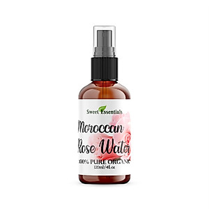 Premium Organic Moroccan Rose Water - 4oz Glass Bottle - Imported From Morocco - 100% Pure (Food Grade) Perfect for Reviving, Hydrating and Rejuvenating Your Face and Neck - By Sweet Essentials
