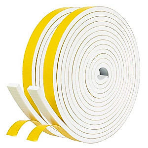 fowong White Door Weather Stripping 26 Feet, 1/2 Inch Wide X 1/4 Thick, High Density Foam Tape Roll Neoprene Rubber Adhesive Weatherstrip Seal, Window Insulation, 2 Rolls 13 Ft Each