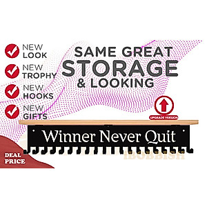 iBobbish Sports Marathon Medal Display hanger Holder Racks Frame in matt black surface Wall Mount Over 40 Medals Upgraded 3 lines with 3 screws Easy to Install Easy to use