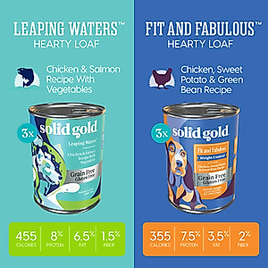 Solid Gold Wet Dog Food Variety Pack for Picky Eaters - Fit & Fabulous Chicken + Leaping Waters Chicken & Salmon Grain Free Canned Dog Food - Made with Real Protein for Sensitive Stomachs - 6 Pack