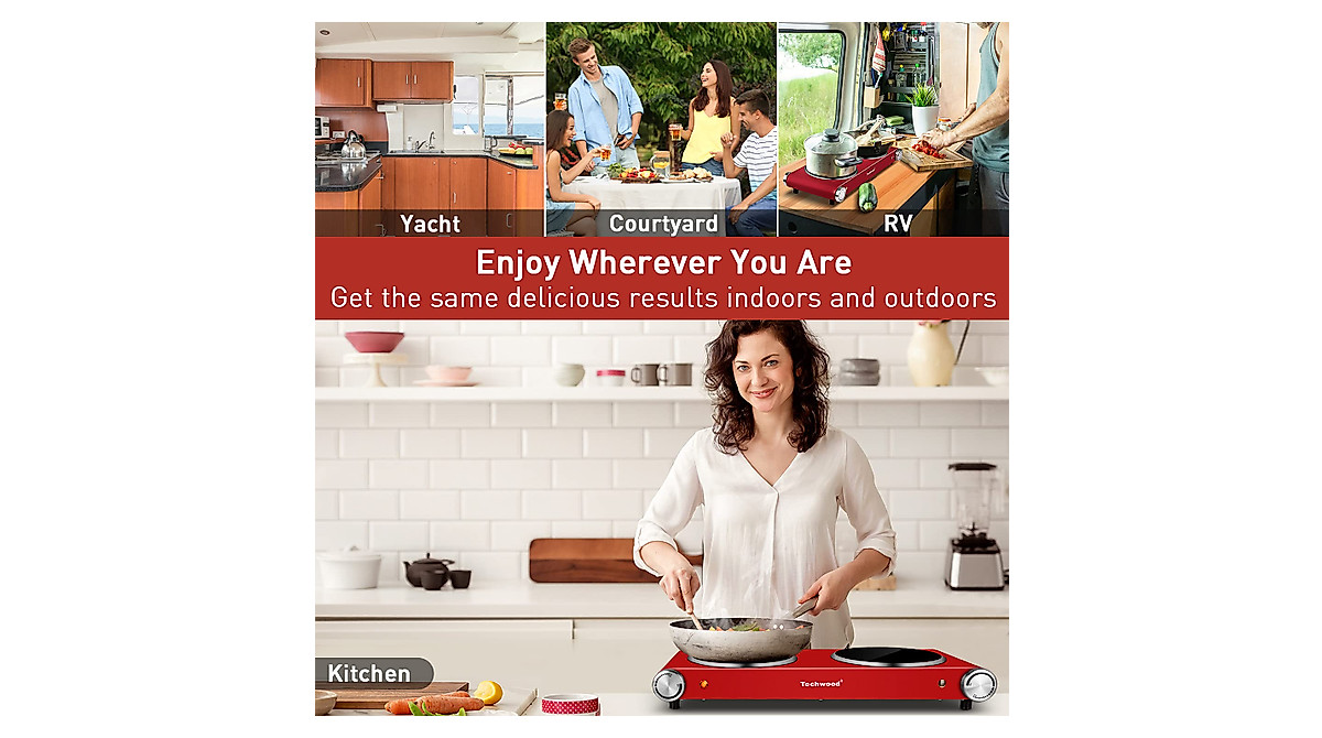 Techwood 1800W Dual Electric Hot Plate - Compact Double Burner