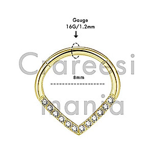 CM Crareesi Mania 16G Stainless Steel Daith Earrings, 1.2mm Hinge Hoop Clicker Rings with CZ, Hypoallergenic for Helix, Tragus, Cartilage Piercing Jewelry