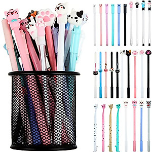 Cartoon Cat Gel Ink Pens Cats Rollerball Pens Cute Black Writing Pen for Kids Home Office School Gift Supplies (30 Pieces)