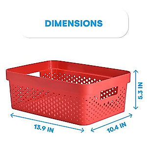 Bins & Things Plastic Storage Bin - Basket Organizer Bins - Suitable as Laundry Bin, Closet Basket, Book Shelf, Pantry Storage - Room Essentials - For Bathroom, Cabinet, & Kitchen - Set of 6 - Red