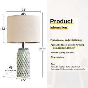 USumkky 20.5 inches Modern Ceramic Green Bedside Lamp Set of 2 for Bedroom Decor Farmhouse Table Lamp for Living Room Office Dorm