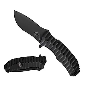 Off-Grid Knives - Rapid Fire Blackout - Large Folding Knife for Camping & EDC, Cryogenic D2 Blade Steel, Titanium Nitride Coating with G10 Scales & Deep Carry Clip