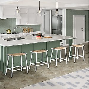 OUllUO 26'' Bar Stool, Weave Bar Height Counter Stools, Backless Wicker Saddle Stools for Kitchen Island, Rope Rattan Barstools with Metal Base, 919WT-1Pc