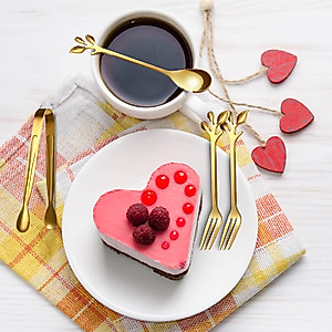 Leaf Coffee Spoons, Mini Serving Tongs and Appetizer Forks Stainless Steel Sugar Cube Tongs Dessert Spoons Metal Dinner Forks for Dessert Coffee Tea (20, Gold)
