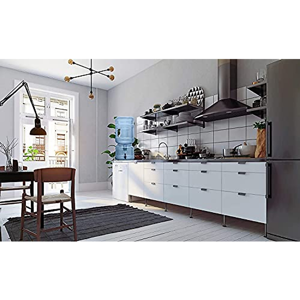 BPA Free Water Dispenser Base with Spigot & 5 Gallon Water Jug Set - Transparent Blue - for Countertops or Stands - Complete Set