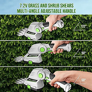 Cordless Grass Shears 2-in-1 Handheld Hedge Trimmer,7.2V Electric Grass Trimmer Turnable Handle, Rechargeable Lithium-Ion Battery and Charger Included for Lawn/Garden