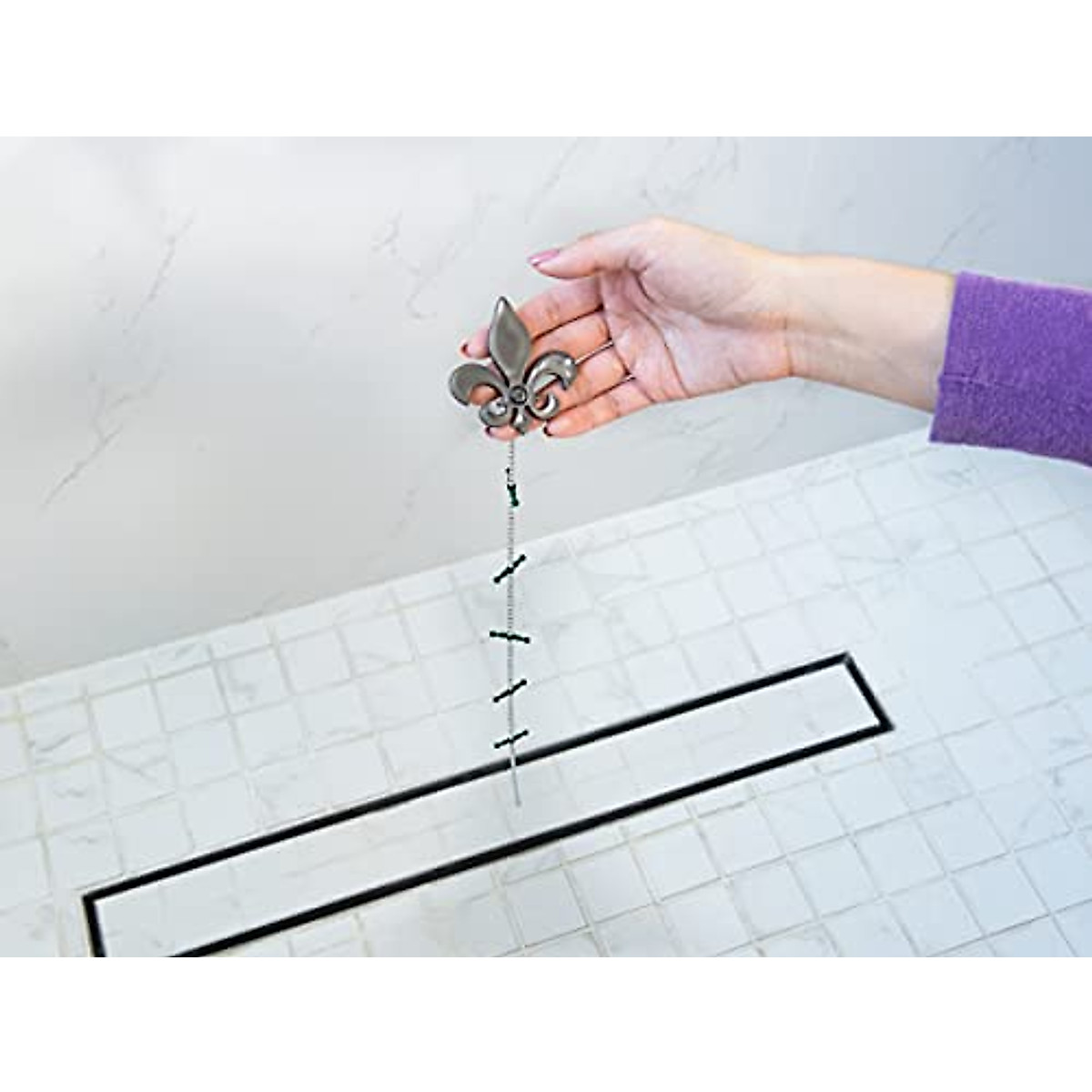 DrainWig Shower Hair Catcher, Disposable Drain Protector, Black and White Versailles, 4 Pack