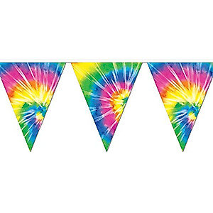 Beistle 1960’s Tie Dyed Pennant Banner – Indoor/Outdoor Hanging Décor For 60’s Theme and Birthday Party Supplies
