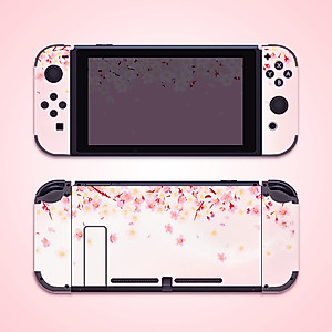 BelugaDesign Sakura Switch Skin | Pastel Sticker Wrap Vinyl Decal | Cute Japanese Flower Cherry Blossom Moon Compatible with Nintendo Switch (Switch Standard, Pink White)