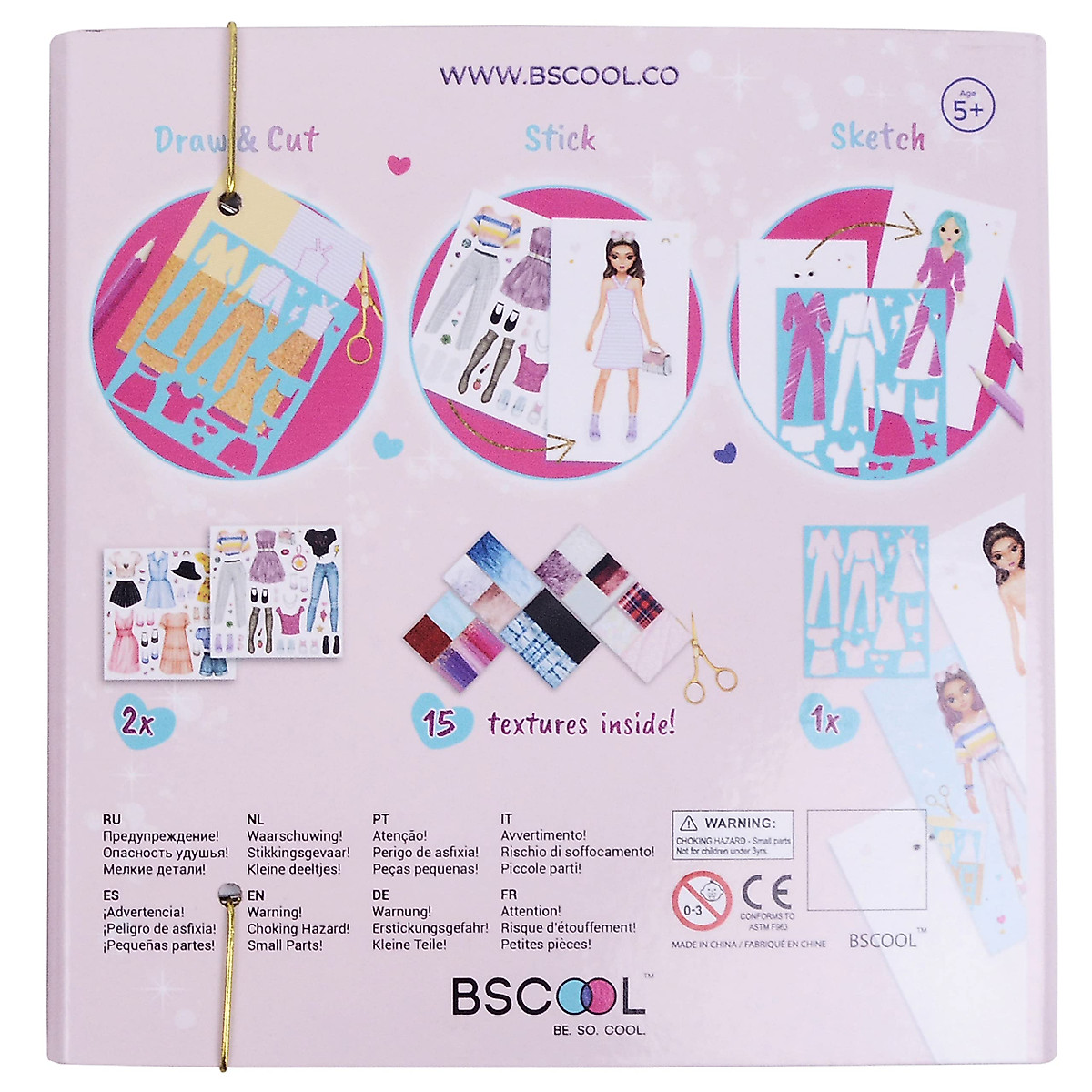 BSCOOL Fashion Studio Drawing, Coloring & Little Designer Creativity Book for Kids 4 and Up with Stickers, Stencils, Textures - Creative Fashion Design Sketchbook for Girls