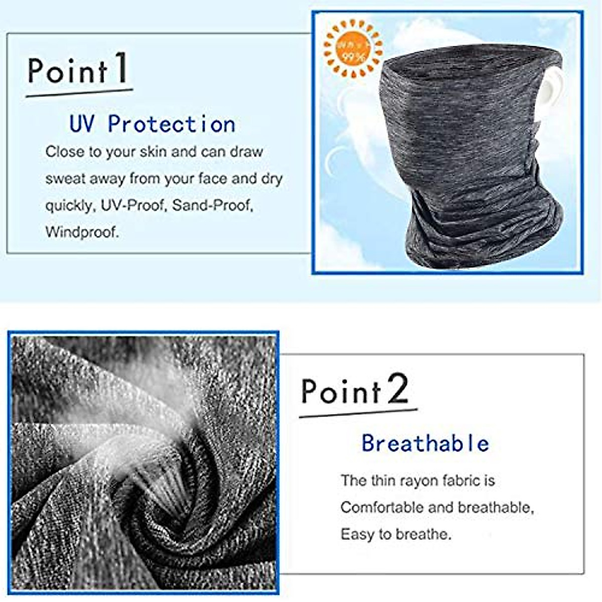 YAN XUAN 1PCS Ear Loops Neck Gaiter Balaclava Bandana Headwear,Ice Silk Cooling Face Scarf for Dust Outdoors Black