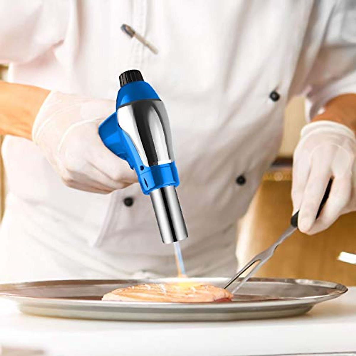 ZEBRE Butane Torch, Refillable Culinary Torch Kitchen Blow Torch Lighter with Adjustable Flame for Desserts, Creme Brulee, BBQ and Baking (Butane Gas Not Included) (Blue)