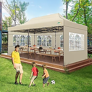 COBIZI Heavy Duty 10x20 Pop up Canopy Tent with 6 Sidewalls, Commercial Instant Canopies Tents for Parties Waterproof Gazebos with Roller Bag, All Season Wind & Waterproof UPF50+,Thickened Frame
