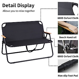 Loveseat Camping Chair for Adults Heavy Duty Double Seat Camp Chair for 2 Person Suit for Indoor Outdoor Hiking Patio Beach (Black)