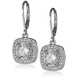 Amazon Collection Sterling Silver Cubic Zirconia Halo Set Lever-Back Drop Earrings (2.98 cttw)
