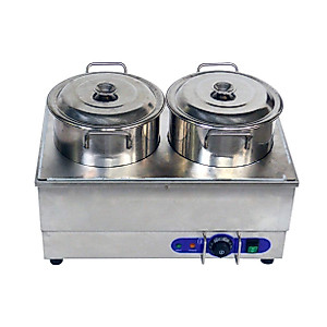 INTBUYING 2 Pan Food Soup Warmer Stove Bain Marie Commercial Canteen Buffet Steam Heater Stainless Steel with 2 Pots 110V 1500W